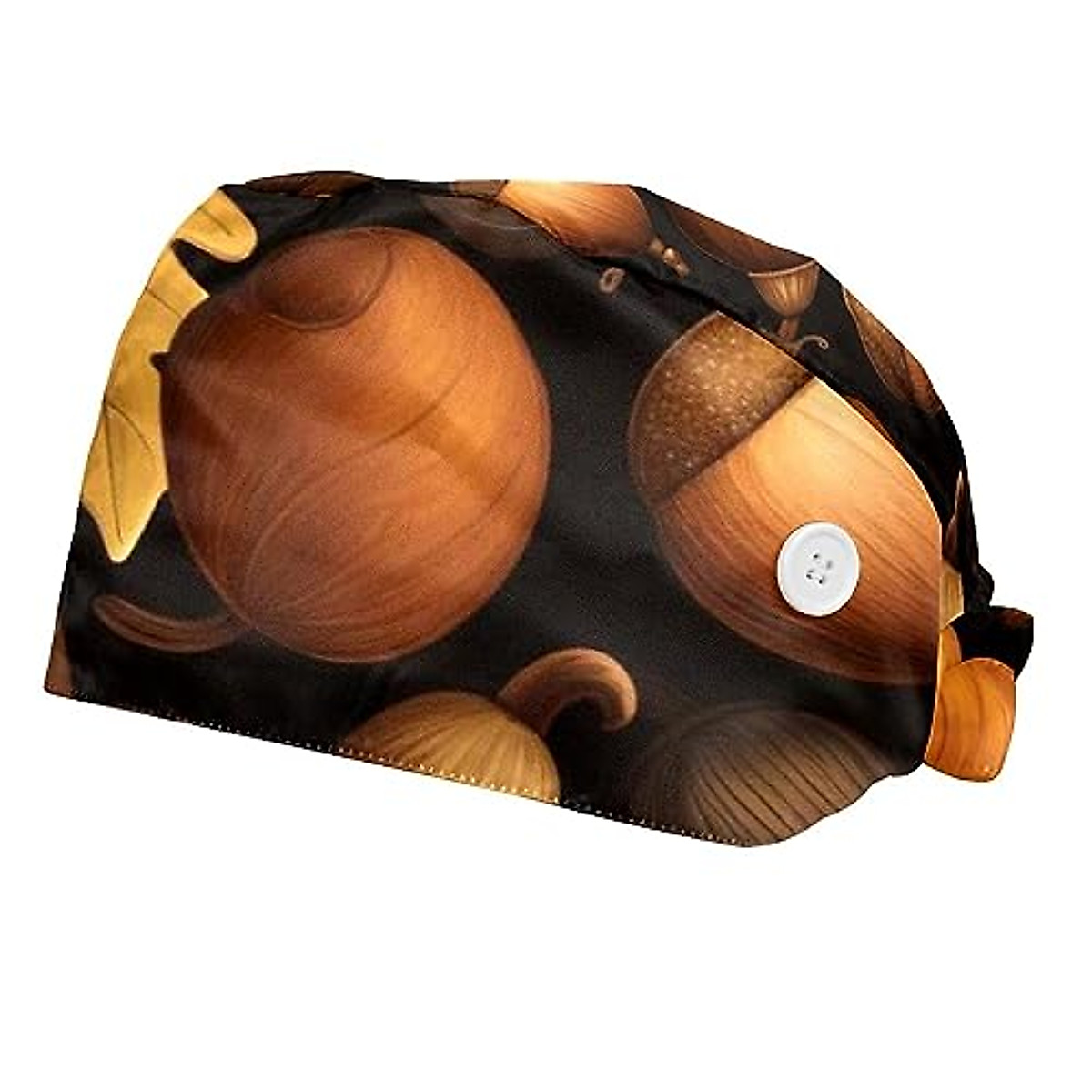 2Pcs Thanksgiving Acorn Nurses tie Back hat with Buttons,Sweatband Bouffant Hats,One Size