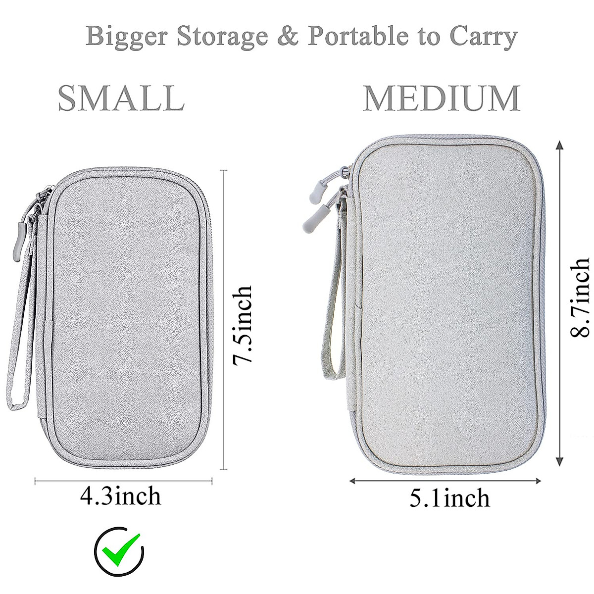 Bevegekos Small Cable Organizer Bag, Charger Organizer Case Pouch for Travel Accessories & Electronics (Small, Light Grey)