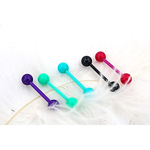 OUFER 14G 5PCS Soft Acrylic Tongue Rings Barbell Colorful Tongue Barbell Tongue Piercing for Women