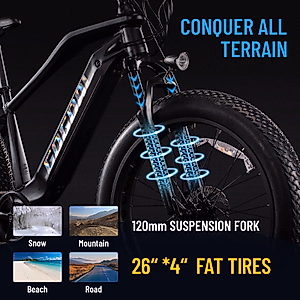 Sarahbridal Electric Mountain Bike for Adults Electric Bike 26 inch*4.0'' Fat Tire E-Bikes with 48V 15ah 750W Motor Removable Cells Battery Snow Beach Mountain E Bike Shimano 7-Speed