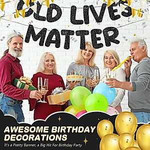 Fulmoon Pre Strung Old Lives Matter Banner 6.56 ft Funny Birthday Retirement Party Decorations 80th 70th 60th 50th Retirement Party Garland Bunting Decorations for Men Women (Glitter Black)