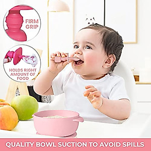 Sperric Silicone Suction Baby Bowl with Lid - BPA Free - 100% Food Grade Silicone - Infant Babies and Toddler Self Feeding (light/Dark Pink)