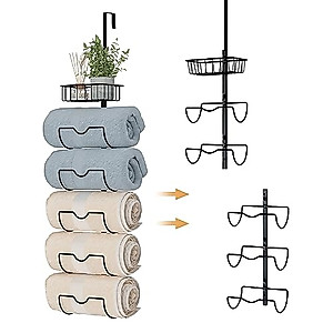 X-cosrack Over Door Towel Rack for Bathroom - Wall Mount Towel Holder with 6 Compartments - Rolled Towel Organizer Door Hanging - Matte Black