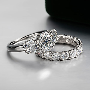 CannyCat Eternity Moissanite Ring 4.0mm 5CTTW D color Full Moissanite Eternity Wedding Band for Women Platinum Plated Silver Lab Created VVS Diamond Anniversary Engagement Stackable Rings (6)