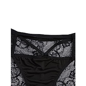 MakeMeChic Women's Sexy 6packs Leopard Print Contrast Lace Cut Out Panty Set Black XL