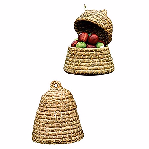 MY SWANKY HOME Natural Large Seagrass Beehive Shape Basket Set 2 Old Fashioned Rustic Outdoor
