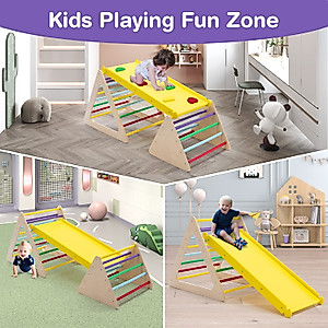 Wonline 3 in 1 Triangle Climber with Ramp Wooden Toddler Climbing Triangle Toys for Sliding and Climbing, 3-Piece Set Play Equipment for Kids Boys Girls Toddler Gym Play Set