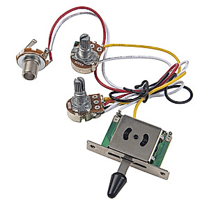 1Set Yootones Guitar Wiring Harness Set,Prewired 500K Pots 3 Way Switch Wiring Harness Kit with 6.35 Output/Black Knobs Compatible with Electric Guitar