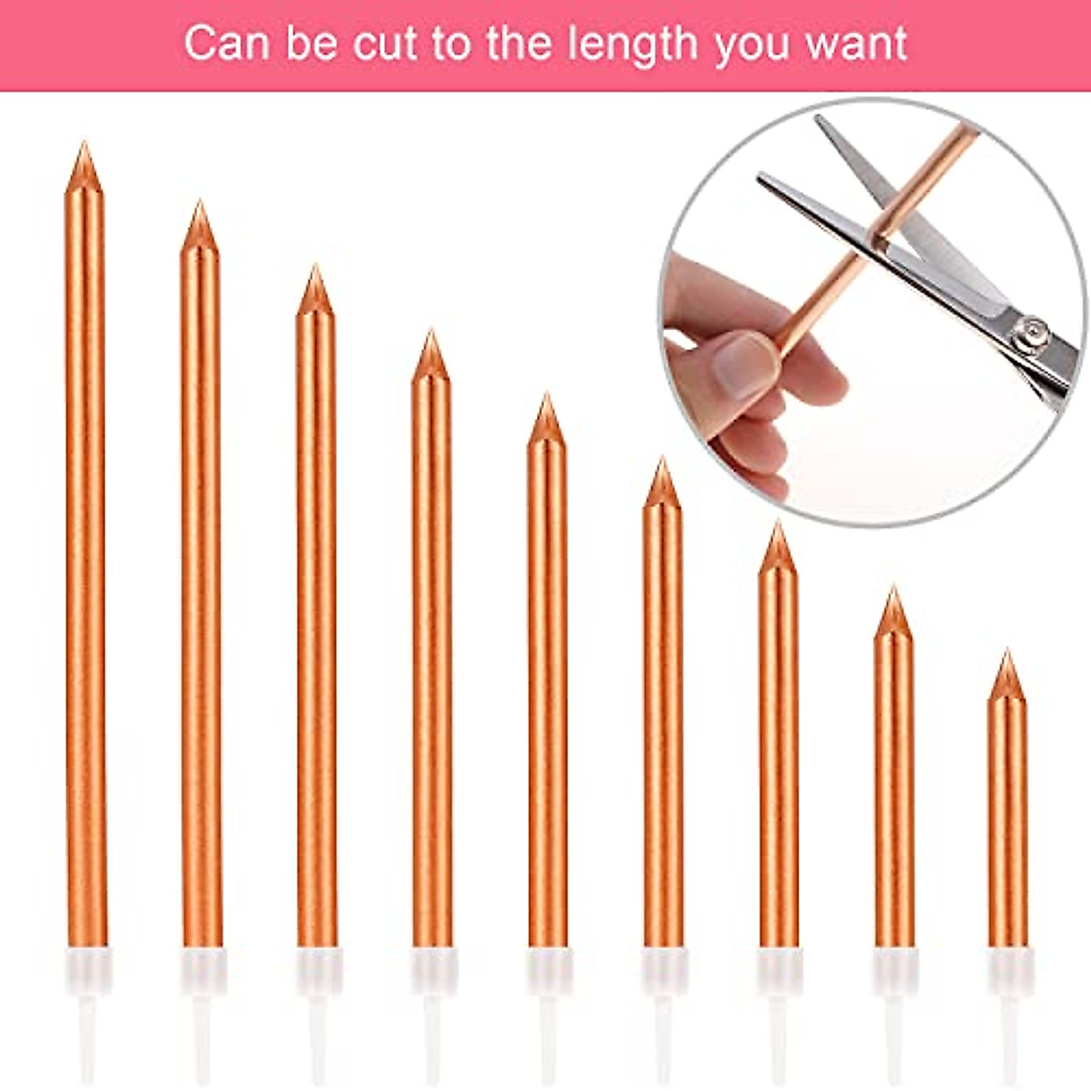 50 Pieces Rose Gold Birthday Candles Long Thin Metallic Birthday Candles Cake Cupcake Candles with Holders for Birthday Wedding Halloween Christmas Party Cake Decorations Supplies()