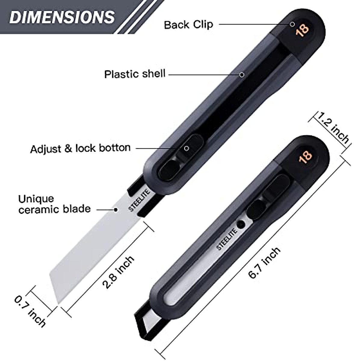 Steelite Ceramic Utility Knife Safety Box Cutter Package and Box Opener Extra Long Insulation Foam Tool Safe Retractable Ceramic Blade