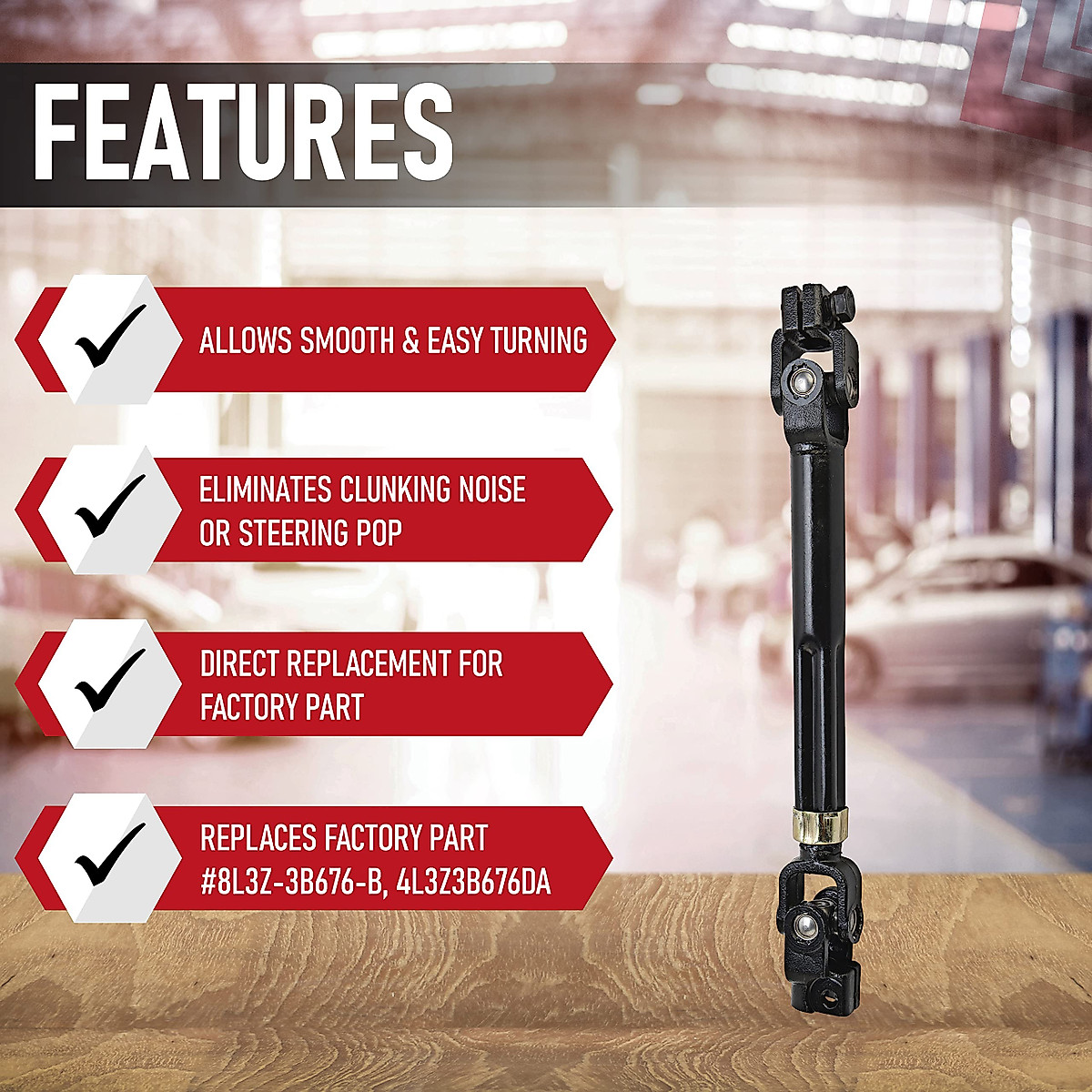 Intermediate Steering Shaft with U Joint Coupler - Compatible with Ford F-150 2004-2008 and Lincoln Mark LT 2006-2008 - Replaces 8L3Z-3B676-B, 4L3Z3B676DA, 7L3Z3B676A - Lower Column Joints