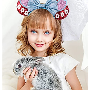 UNDEHAAC Bows Mouse Ears Headband - 2 Pcs Cute Sequin Headband for Women and Girls, Suitable for Halloween Variety Holiday Party Favors Gift and Cosplay Role Play(Green Blue)