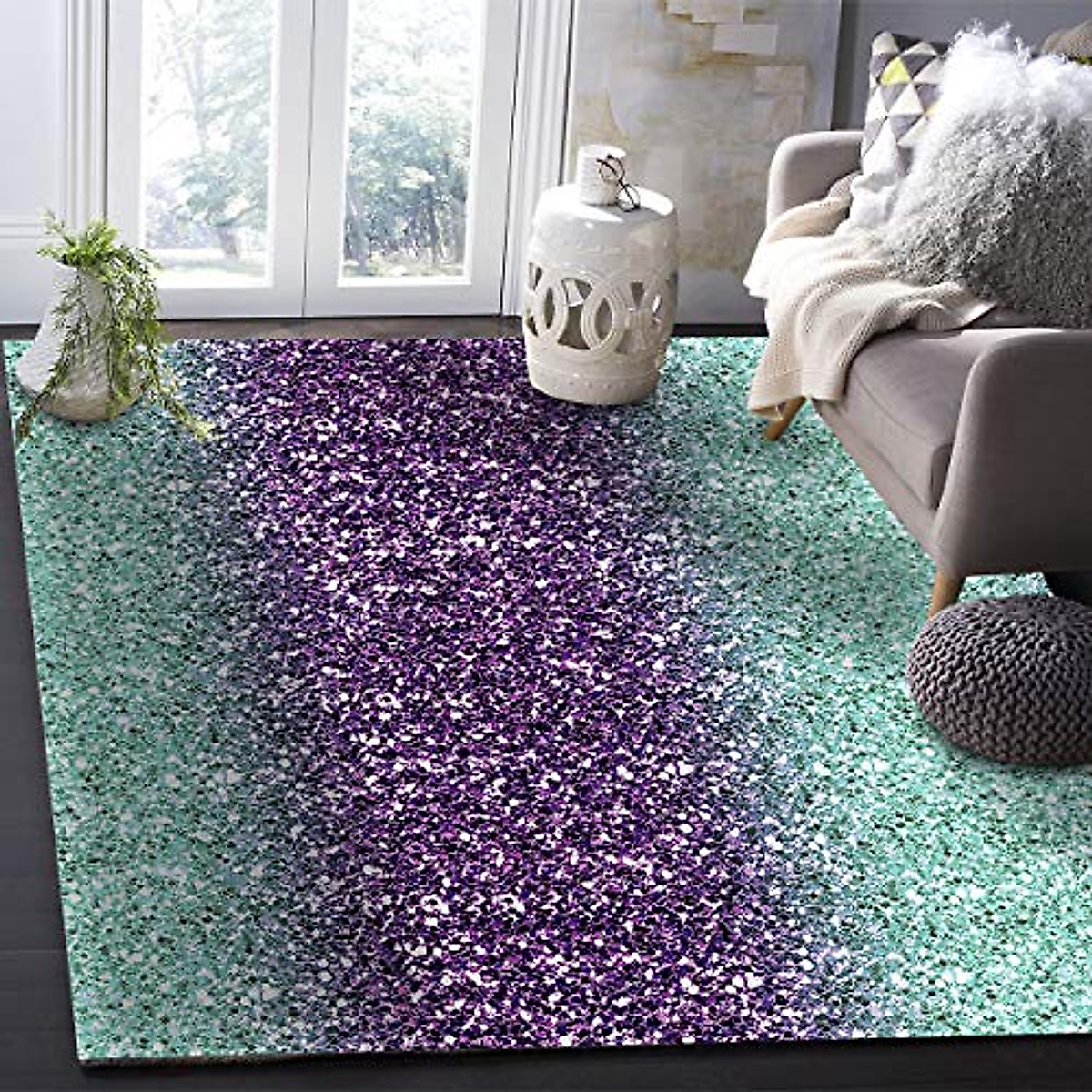 Fantasy Staring Non-Slip Area Rugs Room Mat- Purple and Teal Marble Home Decor Floor Carpet for High Traffic Areas Modern Rug Kitchen Mats Living Room Pads, 2'x3'