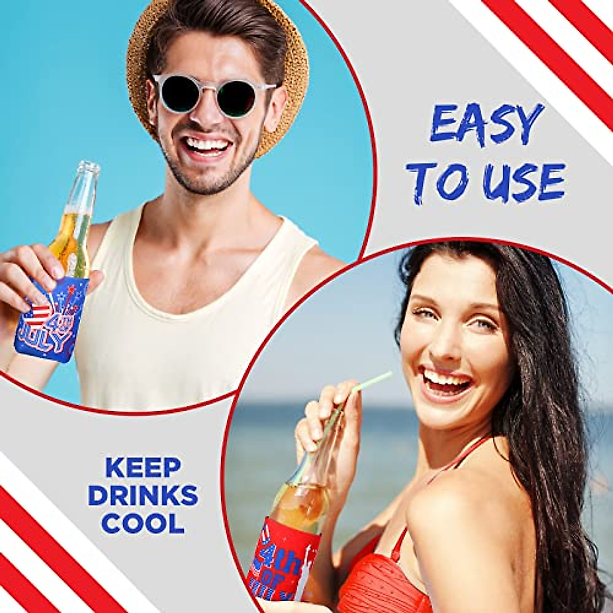 24 Pcs 4th of July Can Cooler Sleeve Independence Day Can Coolers American Flag Patriotic Funny Collapsible Neoprene Insulators for 12 oz Beer Drink Can Bottle Party Supplies