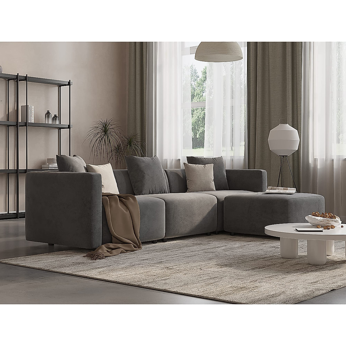 Acanva Luxury L-Shaped Upholstery Convertible Modular Sectional Sofa, Contemporary Reversible Couch with Chaise Lounge for Living Room, Apartment, 4 Piece Set, Grey