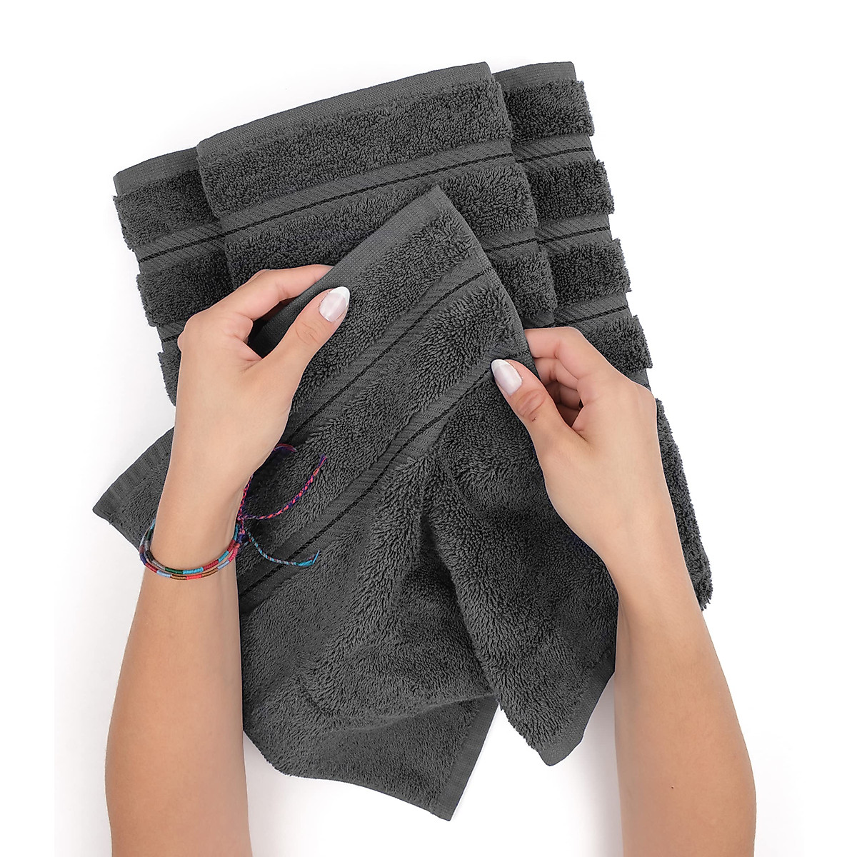 American Soft Linen Luxury 6 Piece Towel Set, 2 Bath Towels 2 Hand Towels 2 Washcloths, 100% Cotton Turkish Towels for Bathroom, Dark Gray Towel Sets