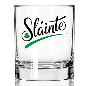 Toasted Tales - St Patrick's Day - SLAINTE with Clover Leave Printed on Whiskey Glasses | St Pattys Glasses for Party Decorations | Home Decor Wine Glasses | Irish Gifts | Mens & Womens Gift (11 oz)