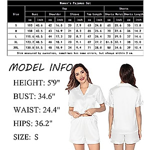 SWOMOG Mommy and Me Pajamas Womens Pajama Sets Satin Silk Pjs 2 Piece Short Sleeves Lace Lounge Shorts Button Up Pj Sleepwear White