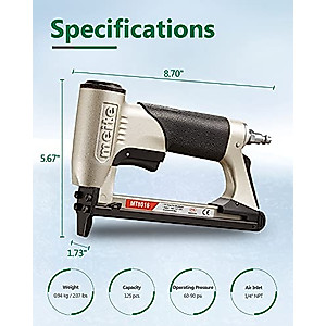 meite MT8016 Pneumatic Upholstery Stapler 21 Gauge 1/2" Crown 1/4" to 5/8" Length Industrial Fine Wire Stapler