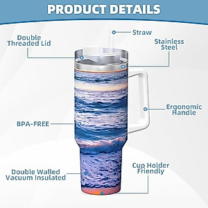 HULIBIN Beach Sunset Ocean Waves Print Double Deck Stainless Steel Travel Coffee Cup With Lid 40 Oz Ice Bully Cup