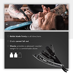 Precise German Straight Razor - urwunder - Shavio - Genuine Leather Case - Simple Manuals - 4-Pin Blade Holder [Black Arm/Black Wood]