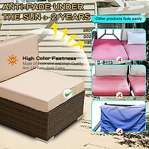 ClawsCover 17Pack Outdoor Seat and Back Cushions Replacement Covers Fit for 8 Pieces 7-Seater Wicker Rattan Patio Furniture Conversation Set Sectional Couch,Light Khaki-Include Cover Only