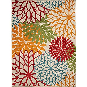 Nourison Aloha Indoor/Outdoor Green 7'10" x 10'6" Area Rug, Tropical, Botanical, Easy Clean, Non Shedding, Bed Room, Living Room, Dining Room, Deck, Backyard, Patio (8x10)