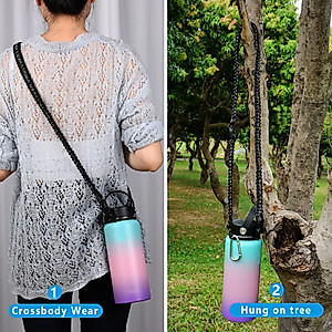 iLVANYA Paracord Handle with Shoulder Strap Compatible with Hydro Flask Wide Mouth Bottles, Paracord Strap Carrier for 12oz to 64oz Bottle, Bottle Accessories with Safety Ring Carabiner (Weave Grey)