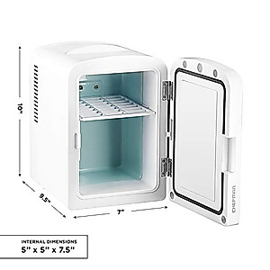 Chefman Portable Mirrored Beauty Fridge With LED Lighting 4 Liter Mini Refrigerator, Skin Care, Makeup Storage, w/Mirror & Light, Chill Serums And Face Masks, For Desktop Or Travel, Cool & Heat