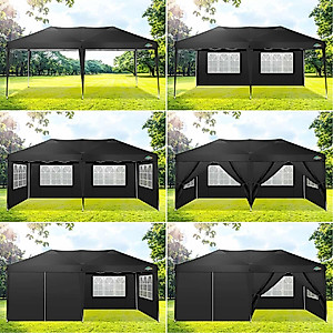 COBIZI 10x20 Pop up Canopy Tent with 6 Sidewalls, Waterproof Portable Outdoor Canopy 10x20 Ez up Instant Shelter Tent for Parties, Wedding, Backyard, Carport with Carry Bag, Stakes, Ropes, Black