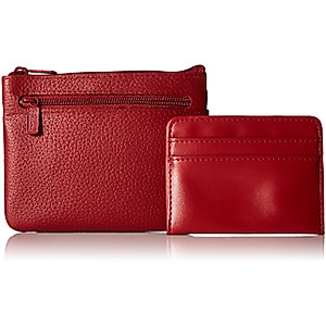 Buxton Large Leather ID Coin/Card Case Wallet, Rfid Blocking, Dark Red, One Size