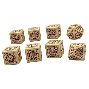 The Wticher TTRPG Essential Dice Set – R. Talsorian Dice Set – 12mm Bone Ivory Dice with Mahagony Details – Compatible with TTRPG, RPG, D&D, DND, Dungeons and Dragons – Includes 8 Dice – D6 D10