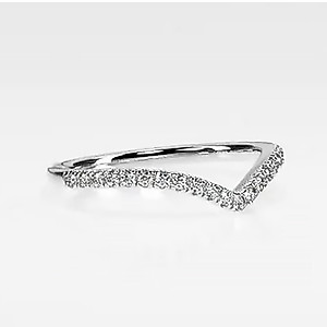 Samie Collection Simulated Diamond Stackable V-Shaped Wedding Ring Band for Women, Pairable with Engagement Rings in White Gold Finish, Size 7