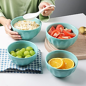 Sweejar Ceramic Fluted Bowls, Soup Bowls Set, 26 OZ for Cereal, Fruit, Salad, Pasta, Dishwasher & Microwave Safe - Set of 4 (Turquoise)