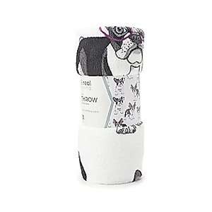 Real Living Fleece Throw Blanket Bulldogs Dogs Glasses Black White