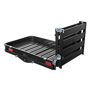 CURT 18112 50 x 30-1/2-Inch Black Aluminum Hitch Cargo Carrier with Ramp, 2-in Folding Shank
