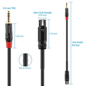 JOLGOO 3.5mm Stereo Audio Plug to Mini XLR Female Cable, 1/8" TRS Plug to 3-pin Mini XLR Female Headphones Audio Cable, 6.6 Feet