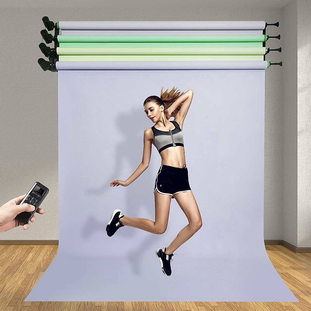 LOYALHEARTDY 4 Roller Wall Mounting Electric Motorized Background Support System with Remote Control for Photography, Including 2 x Four-fold Mounting Brackets, 4 x Electric Motors