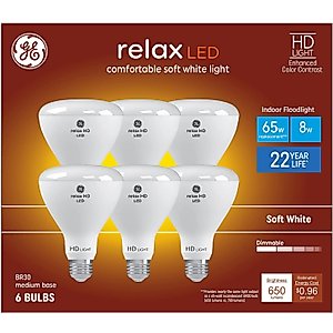 GE Relax 6-Pack 65 W Equivalent Dimmable Soft White Br30 LED Light Fixture Light Bulb