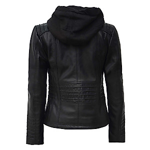 Blingsoul Hooded Womens Leather Jackets | [1313775] Helen Black, XL