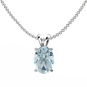 Dazzlingrock Collection 14K 8x6 mm Oval Cut Aquamarine Ladies Solitaire Pendant (Silver Chain Included), White Gold