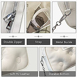 RongYue Puffer Bags for Women Small Casual PU Quilted Purses Crossbody Bags Shoulder Handbags with Chain Strap (White)