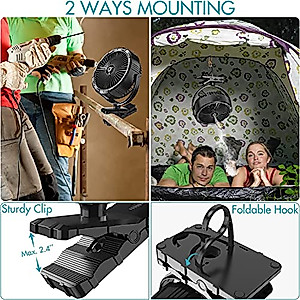 KITWLEMEN 8 Inch Misting Fan with Clip, 10000mAh Rechargeable Battery Powered, Personal Air Cooling Fan, 3 Speeds & 360° Rotatable Spray Fan with Foldable Hook for Home Office Camping Travel Jobsite