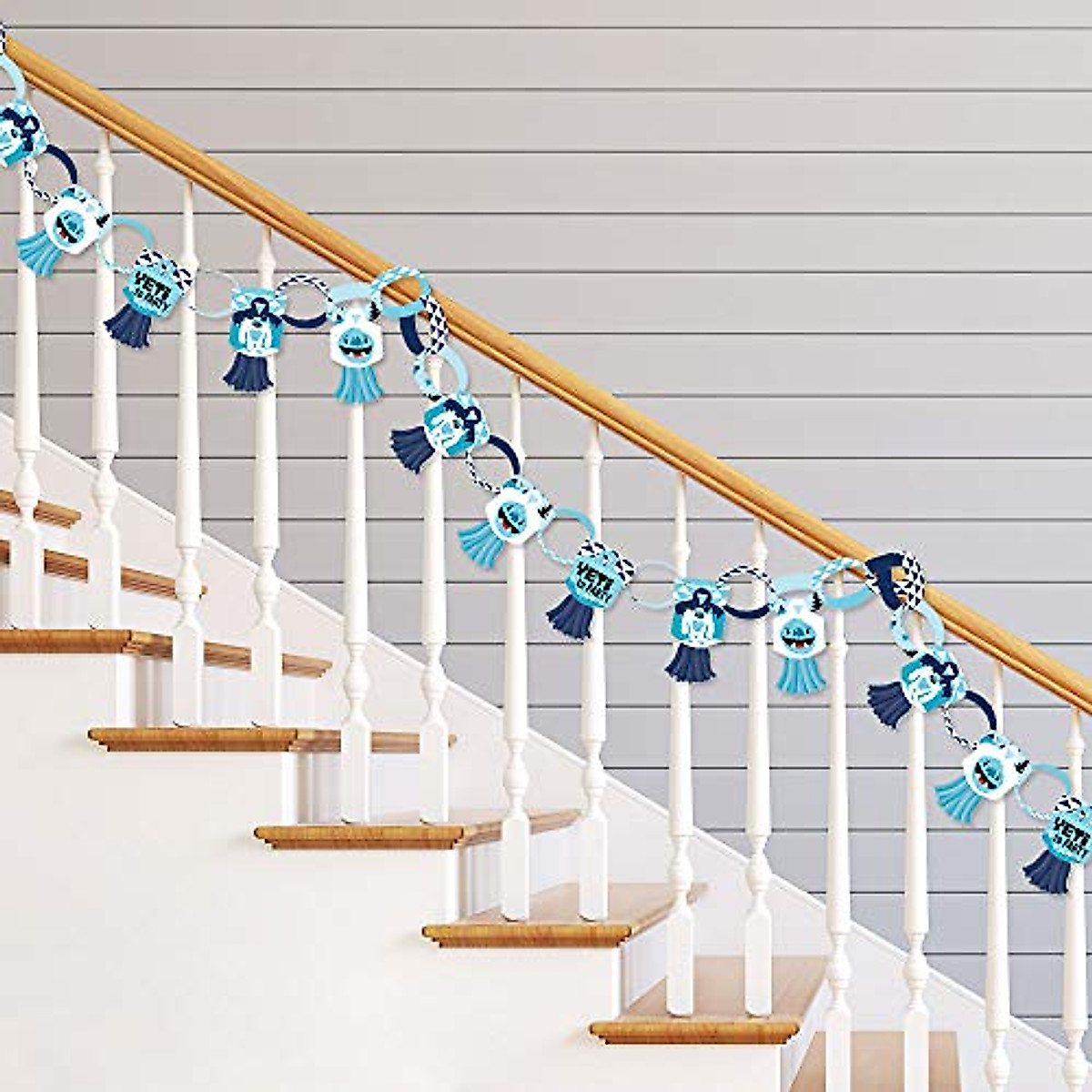 Big Dot of Happiness Yeti to Party - 90 Chain Links and 30 Paper Tassels Decoration Kit - Abominable Snowman Party or Birthday Party Paper Chains Garland - 21 feet