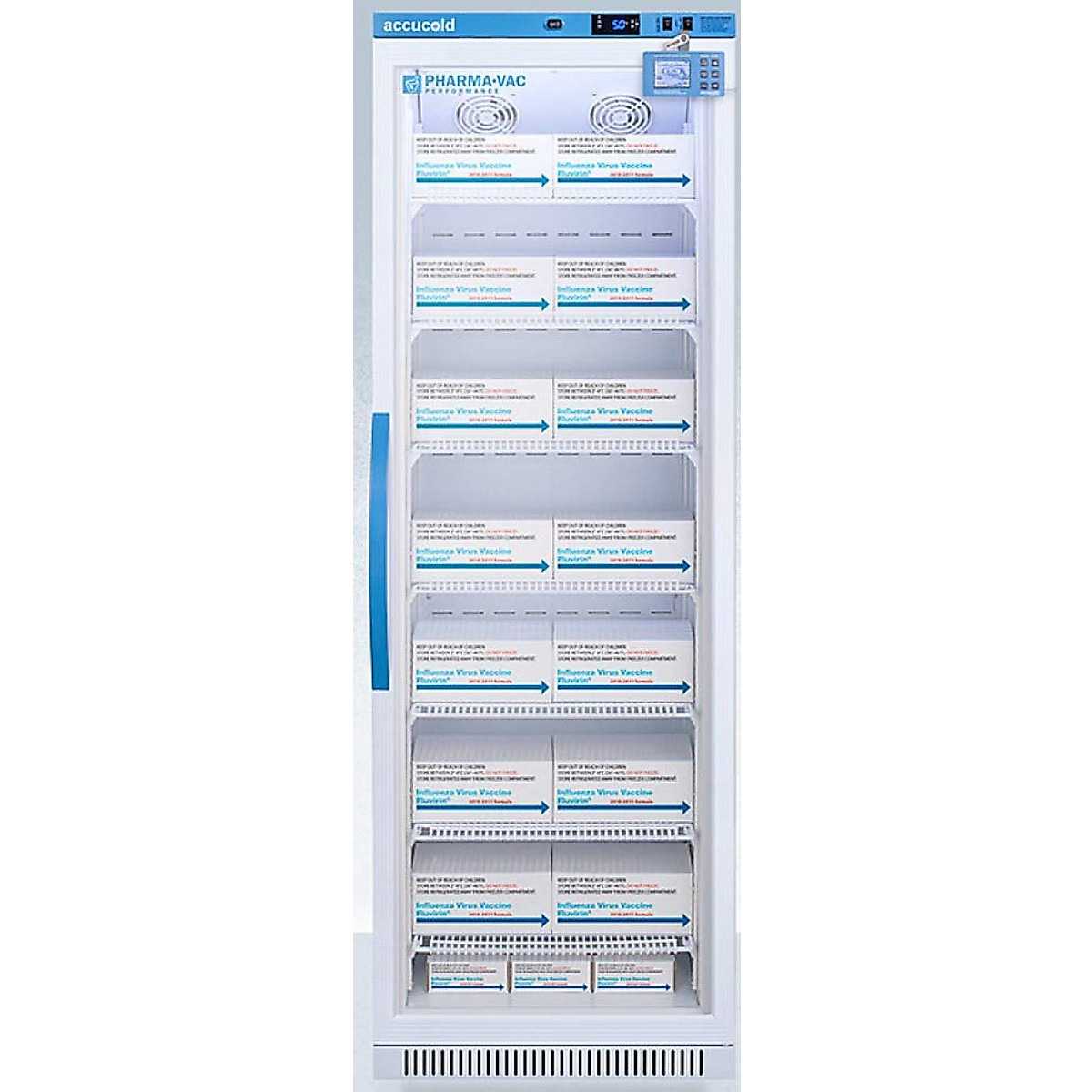 AccuCold ARG15PVDL2B 24 Upright Vaccine Refrigerator with 15 cu. ft. Capacity Plastic-Coated Wire Shelves Temperature Alarm and Factory-Installed Lock in White