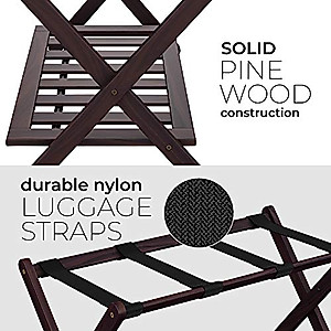Stony Edge folding luggage rack for guest room Perfect sized 26.75”x16”x22.25” with Extra Shelf Storage - Suitable for Luggage, Suitcase and Shoes (Espresso)