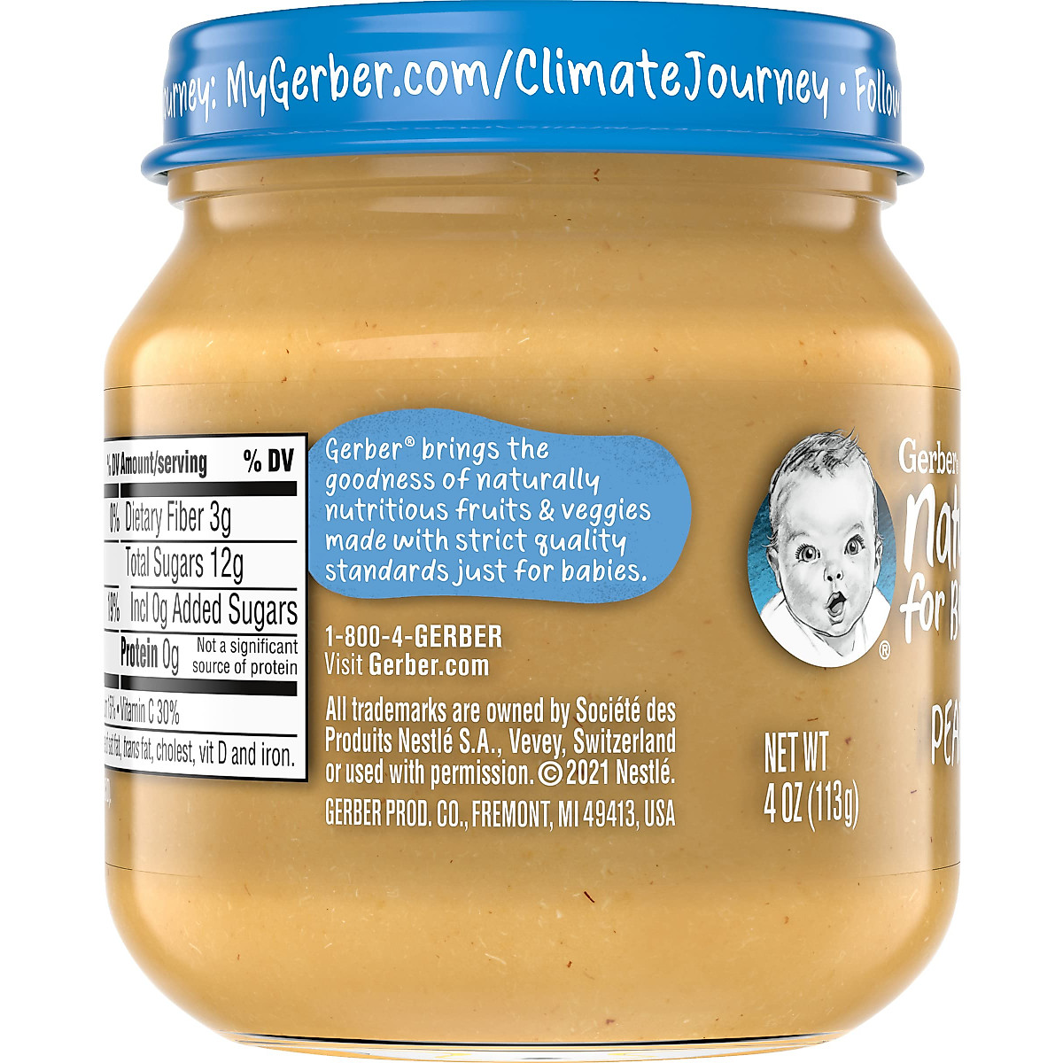 Gerber Natural for Baby 1st Foods Baby Food Jar, Pear, Made with Natural Fruit & Vitamin C, Non-GMO Pureed Baby Food, 4-Ounce Glass Jar (Pack of 10 Jars)
