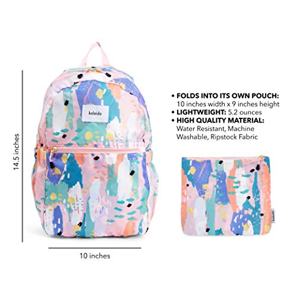 KALEIDO Stylish Lightweight Packable Foldable Backpack Pink Breeze Water Resistant, Convenient, Airport Friendly