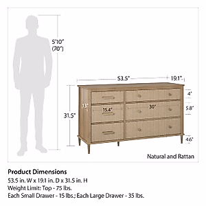 Little Seeds Shiloh Convertible 6 Drawer Dresser, Natural and Faux Rattan