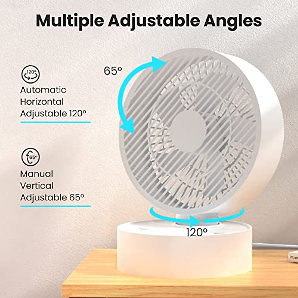 XONHUALX Desk Fan with LED Lights, 7.5-Inch Auto Oscillating Table Fan with 3 Wind Speed USB Powered, Quiet Portable Desktop Fan for Bedroom, Office, Living Room
